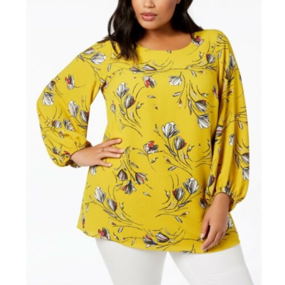 Alfani | Tops | Alfani Floral Print Blousonsleeve Tunic Top Size X ...